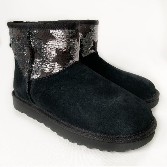UGG | Shoes | Ugg Classic Mini Sequin Black Boots | Poshmark